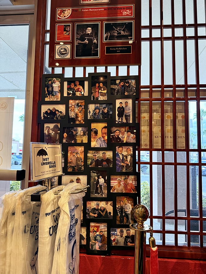 A wall of memories shows this isn't just a restaurant but a community gathering place where food brings people together.
