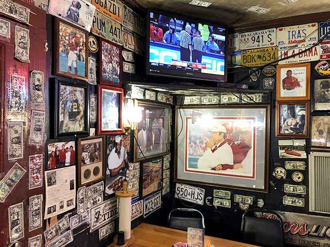 Wall-to-wall memories: Every photo, license plate, and dollar bill tells a story of pilgrimages past to this barbecue mecca.