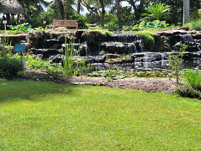 Water music for the soul. This multi-tiered waterfall creates a soothing soundtrack for garden exploration while showcasing Florida's natural limestone.