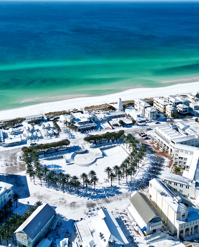Snow in Seaside transforms the town into a postcard your northern relatives won't believe is real Florida.