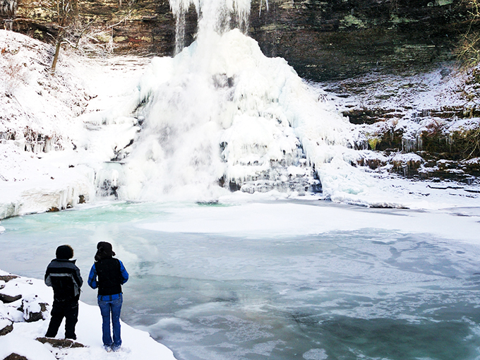 Winter transforms waterfalls into frozen sculptures that look almost too beautiful to be real but absolutely are.