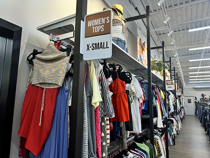 Women's tops organized by size&mdash;a revolutionary concept that saves you from the dreaded "arms-length rack shuffle."