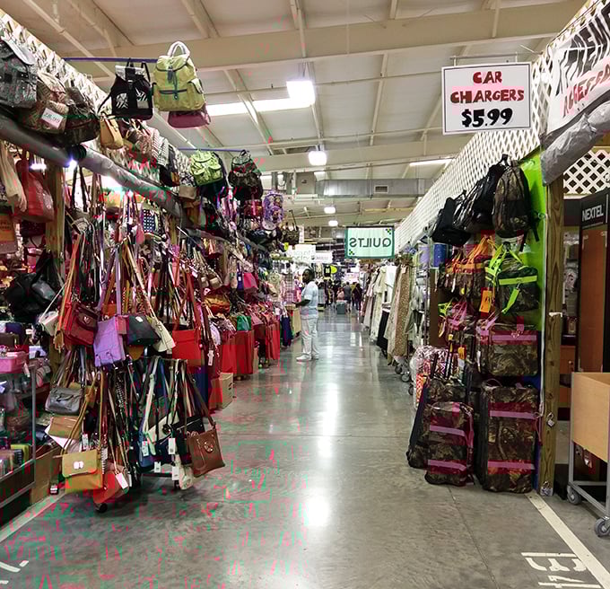 Handbag alley stretches into infinity&mdash;a technicolor canyon of purses where the perfect shoulder accessory is always "just ahead."