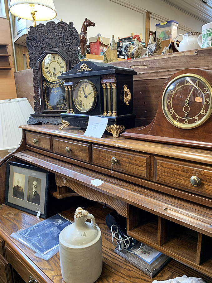 Antique clocks that have measured out countless lives sit patiently, waiting to keep time for their next caretaker.