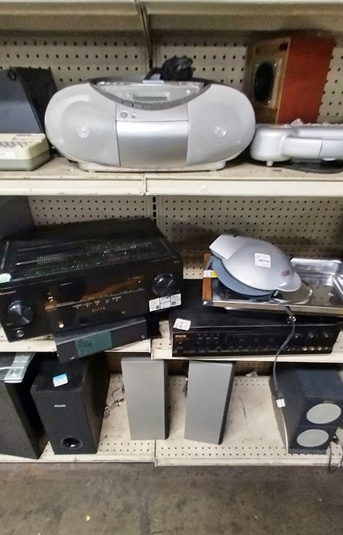 Yesterday's electronics await vintage enthusiasts and practical bargain hunters alike. That boombox has definitely blasted some legendary mixtapes in its day.