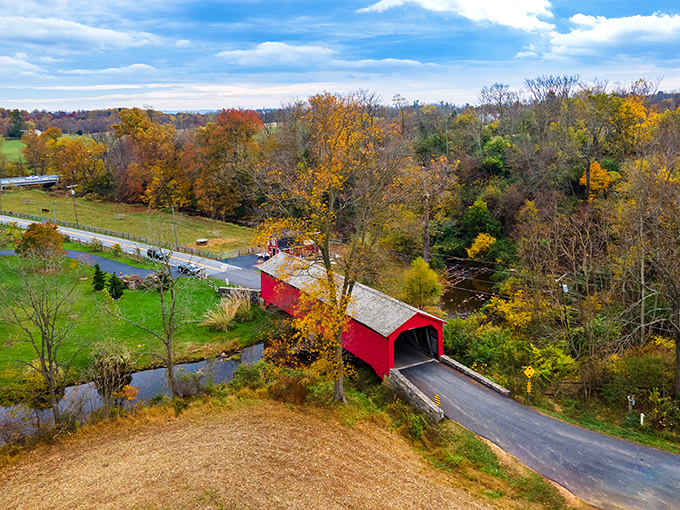 Fall might be the bridge's most photogenic season, when nature's palette complements the structure's bold color scheme perfectly.
