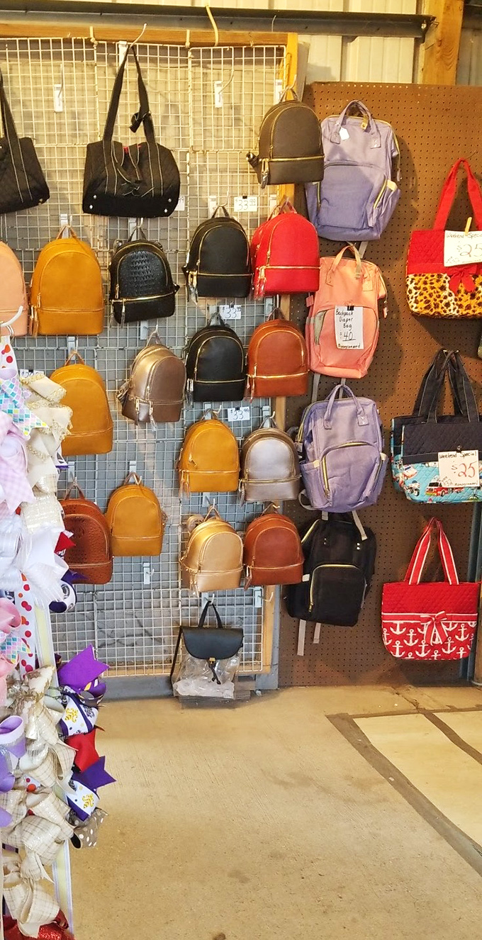 Bag lady paradise! This colorful collection of backpacks and purses proves that in Louisiana, carrying your stuff can be both practical and a fashion statement.