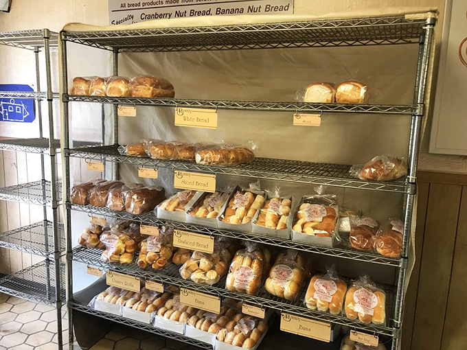 These shelves aren't just holding bread – they're displaying the building blocks of comfort. From sandwich loaves to dinner rolls, carb heaven awaits.