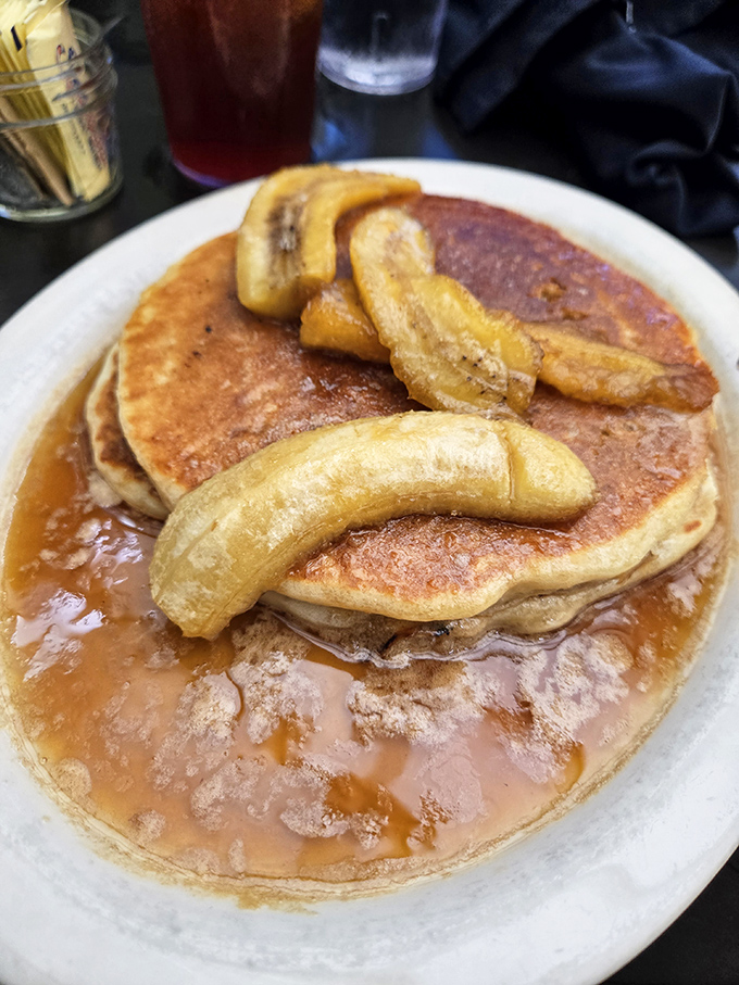 Pancakes that make you question all other pancakes you've ever eaten, with caramelized bananas that could make a fruit-hater reconsider their life choices.
