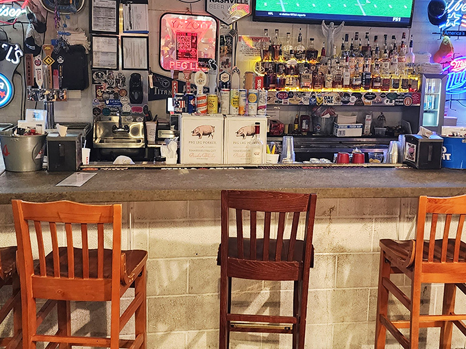 The bar stands ready to provide the perfect liquid companion to your BBQ feast. Because great smoked meat deserves proper hydration.