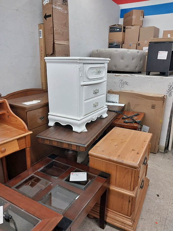 Furniture with good bones and better stories. That white nightstand could become the star of your bedroom renovation Instagram story.
