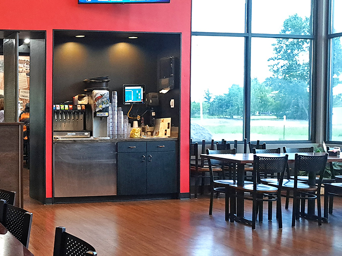 Even the beverage station has that clean, efficient Midwestern sensibility. No fuss, just refreshment waiting to complement whatever delicious choice you've made.