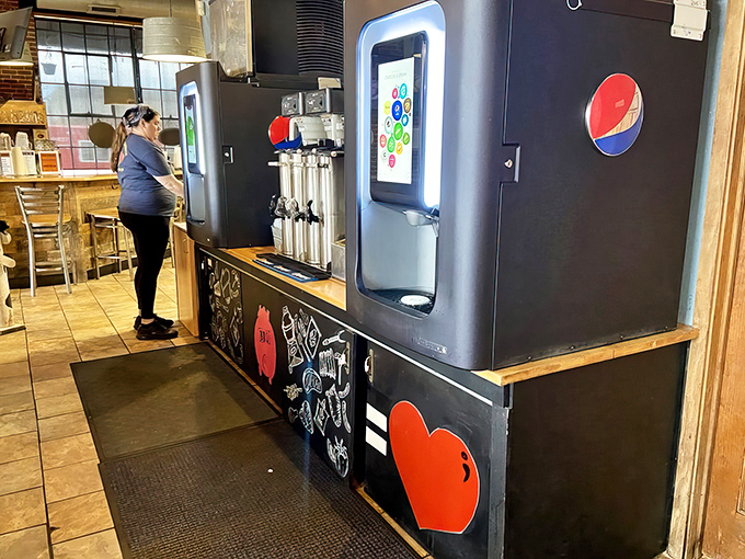 Beverage station standing by, because proper hydration is essential when tackling serious barbecue business.