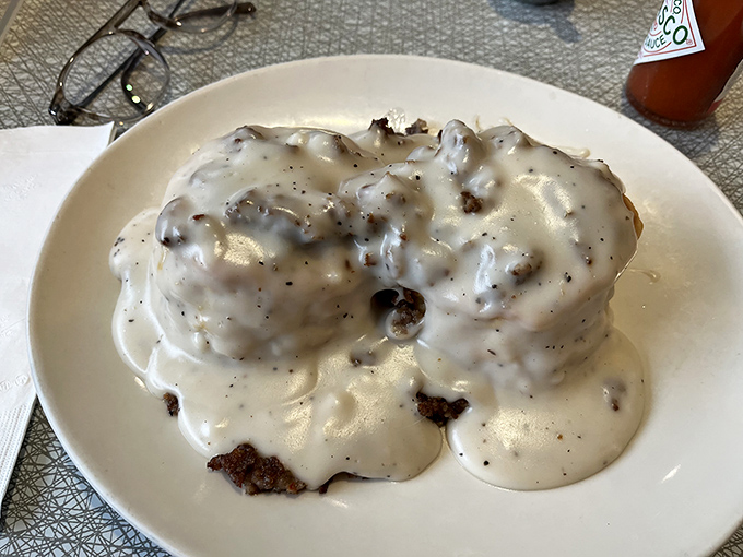 Biscuits and gravy that don't so much sit on the plate as claim territory&mdash;a creamy, peppery declaration of Southern breakfast independence.