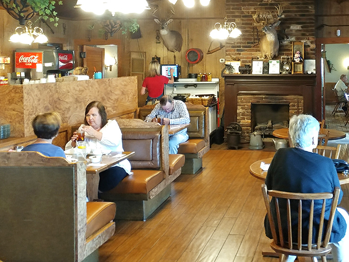 Classic booth seating &ndash; where countless family stories have been shared over sweet tea and hushpuppies through the years.