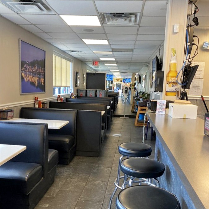 Classic diner booths &ndash; the perfect setting for the serious business of sandwich consumption and post-meal satisfaction.