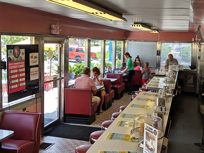 Red vinyl booths &ndash; the unofficial thrones of diner royalty &ndash; await customers ready to slide in and tackle a menu of comfort food classics.