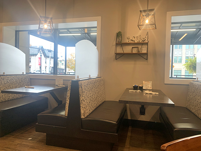 These cozy booths with their granite-speckled upholstery offer the perfect vantage point for both people-watching and strategic pancake consumption.