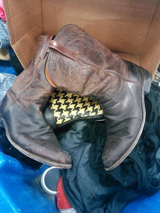 These well-worn cowboy boots have stories to tell. For a few dollars, their next chapter could begin with your wardrobe.