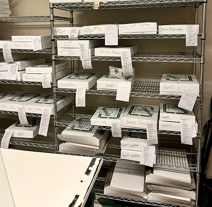 The wall of pending happiness. Each labeled box represents someone's very good day about to happen.
