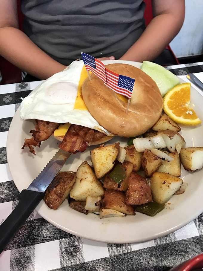 The breakfast sandwich that salutes you back. With potatoes that crispy, even the most dedicated health nut would pledge allegiance to this plate.