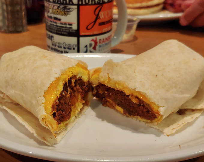 This breakfast burrito doesn't just start your day – it fuels your soul with a perfect balance of eggs, cheese, and savory filling.