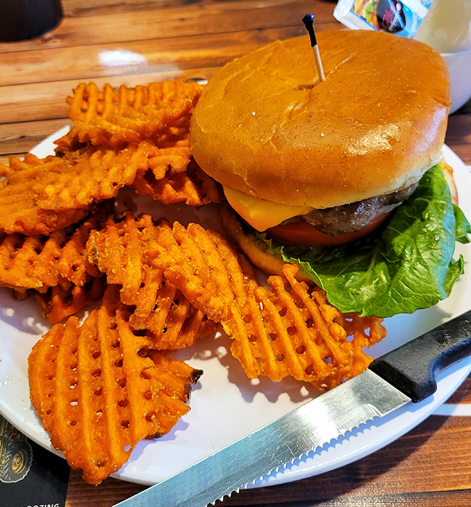 This burger isn't trying to reinvent the wheel&mdash;it's just perfecting it. Juicy, perfectly proportioned, and those waffle fries deserve their own fan club. 