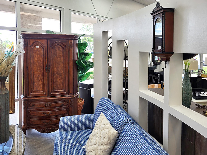 Architectural details frame this elegant armoire, proving that secondhand shopping can yield first-class statement pieces for your home.
