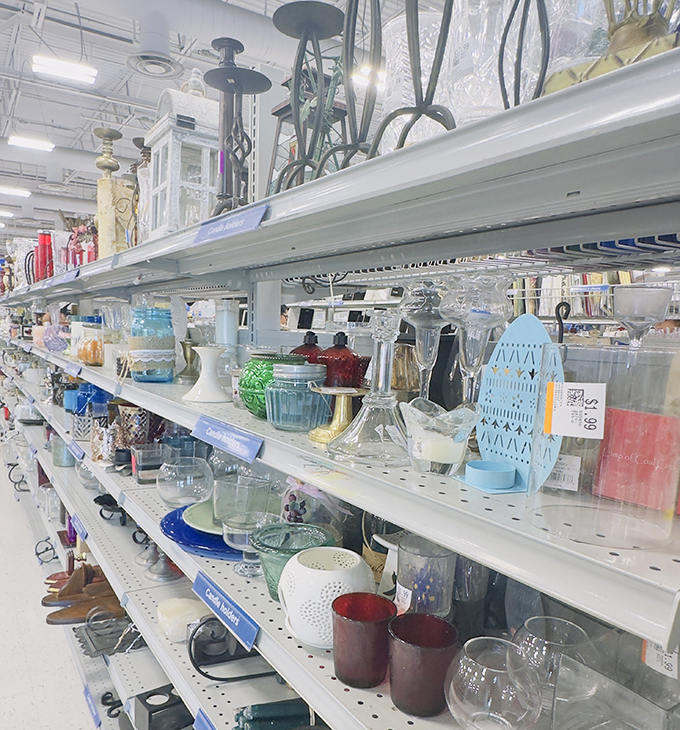 The home goods aisle: where forgotten treasures and potential centerpieces mingle like guests at a particularly eclectic cocktail party.