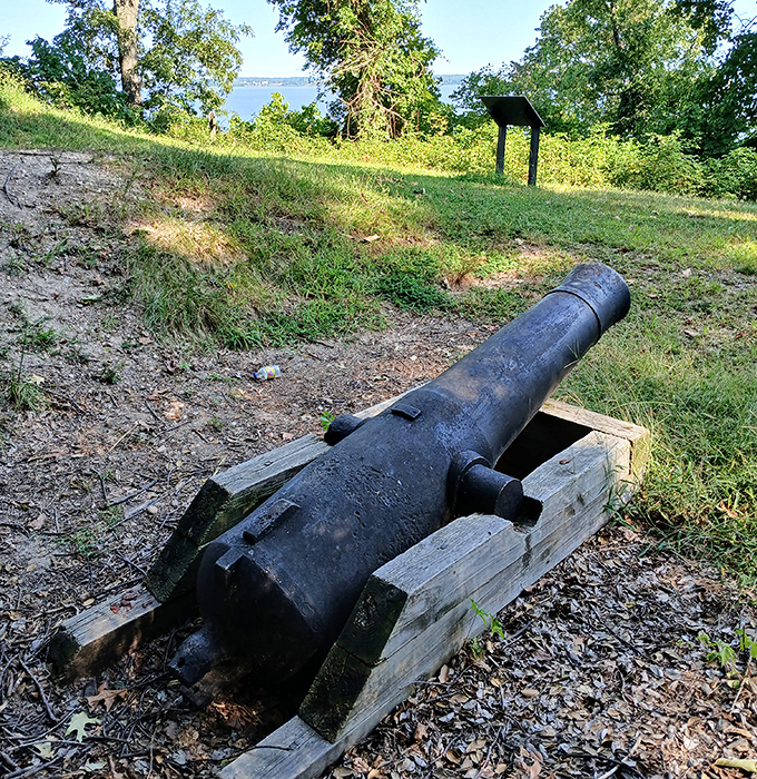 This cannon once defended Virginia's shores. Now it peacefully watches over picnickers and hikers with stories to tell but no one to tell them.