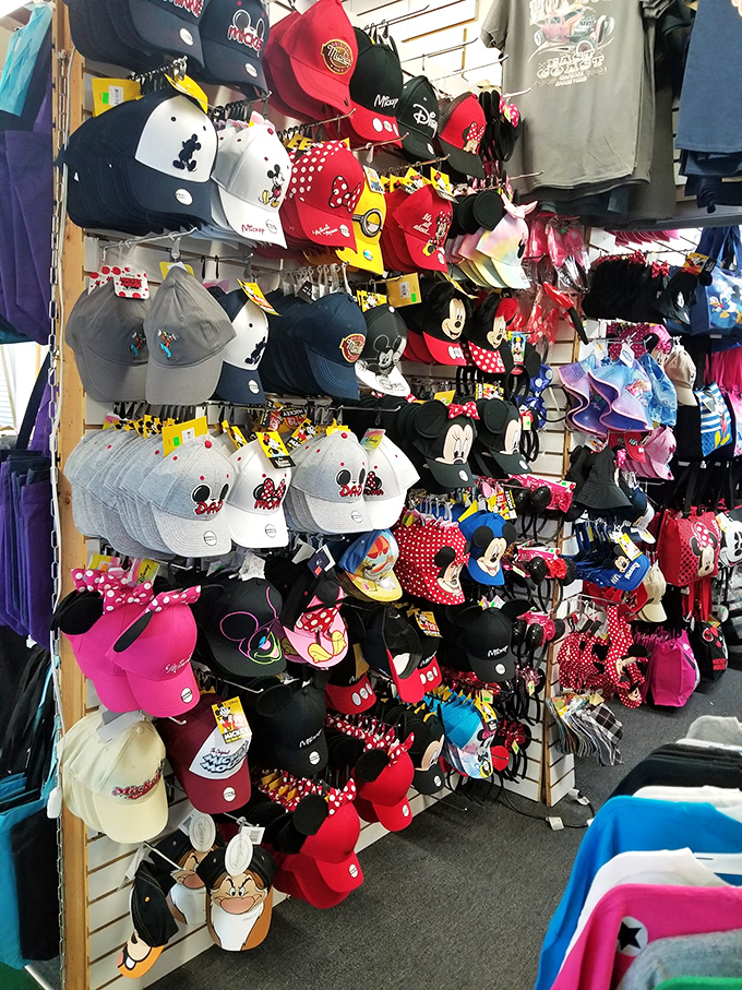 Character caps cover every surface, turning hat shopping into a delightful journey through pop culture's greatest hits.