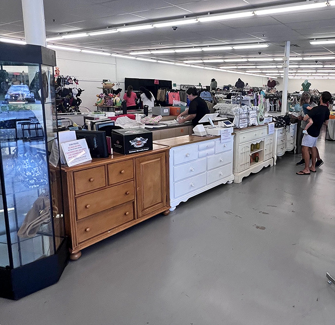 Dressers lined up like wooden soldiers, each one ready to organize your life at reasonable prices today.