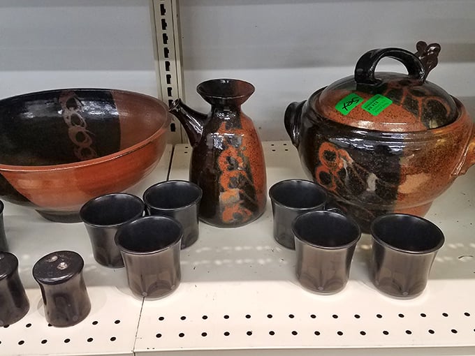 This earthy ceramic tea set looks like it came straight from an artist's studio. Someone's former entertaining essential awaits your next gathering.