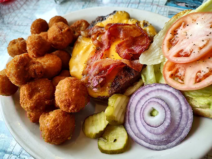 Golden tater tots and a loaded cheeseburger prove lunch deserves the same breakfast treatment.