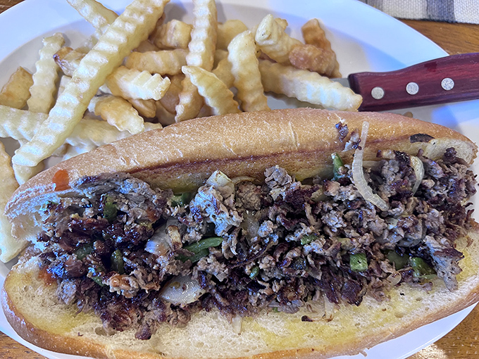 A sandwich that demands two hands and your full attention. This cheesesteak isn't trying to be fancy &ndash; it's trying to be fantastic.