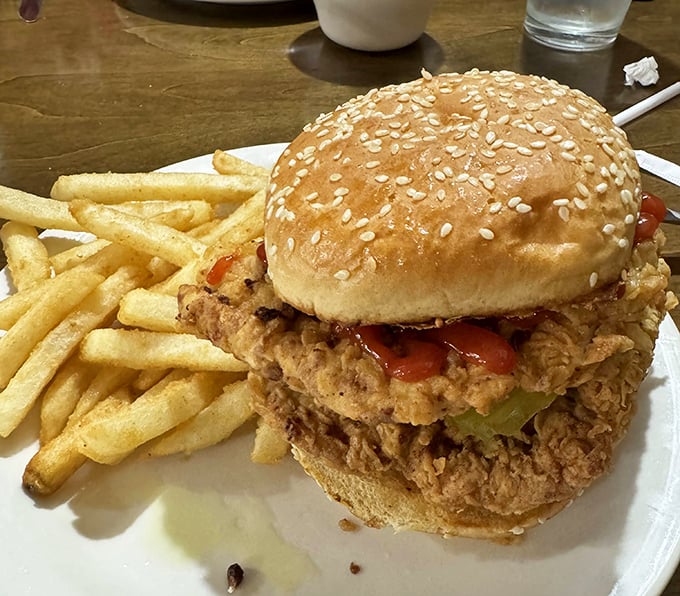 A chicken sandwich so perfectly golden and crispy, it makes other sandwiches feel underdressed. Those fries aren't just sides&mdash;they're co-stars.