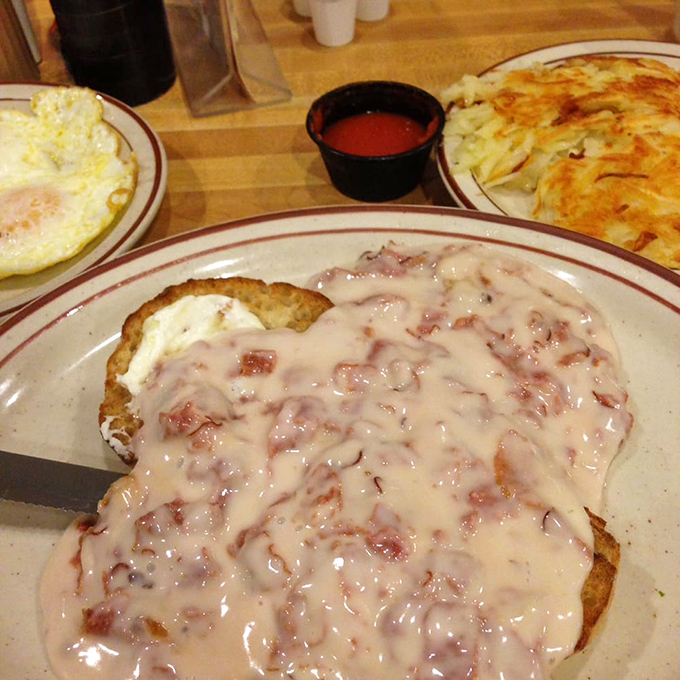 Biscuits smothered in creamy chipped beef gravy&mdash;a dish that proves comfort food doesn't need to be photogenic to be absolutely magnificent.