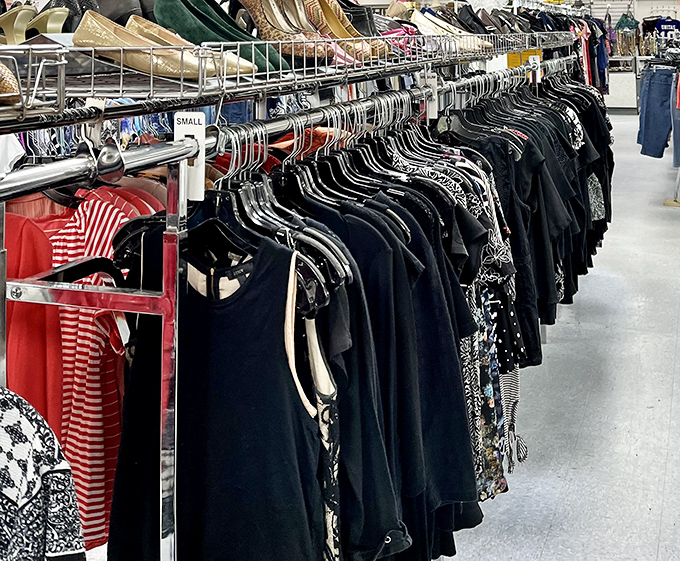 The clothing section could outfit a small town, with racks organized by size so you're not playing hide-and-seek with your perfect fit.