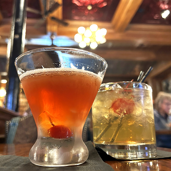 Cocktails that glow with promise under vintage lighting &ndash; liquid courage before your steak arrives or liquid celebration after that last perfect bite.