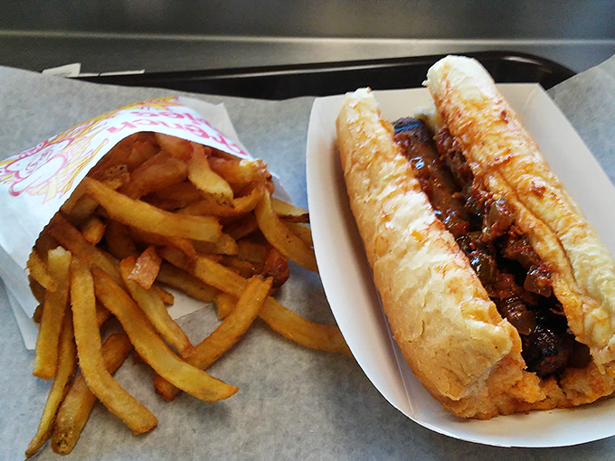 The perfect trifecta: sandwich, fries, and a drink. Some relationships are just meant to be, like Sinatra and Chicago.