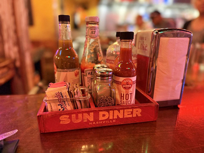 Hot sauce caddy at the ready, because some folks like to add a little kick to everything.