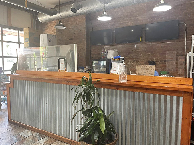 The counter where barbecue dreams come true. That potted plant has witnessed more food euphoria than most therapists.