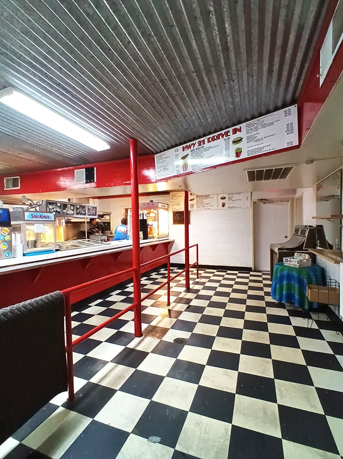 Classic snack bar vibes with modern amenities. This isn't just about food; it's about completing the authentic drive-in ritual.