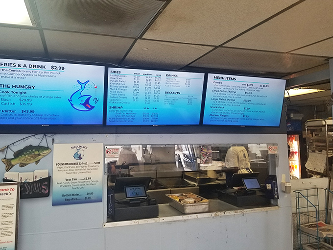 The ordering process made simple: choose your fish, pick your sides, place your order, grab your happiness.