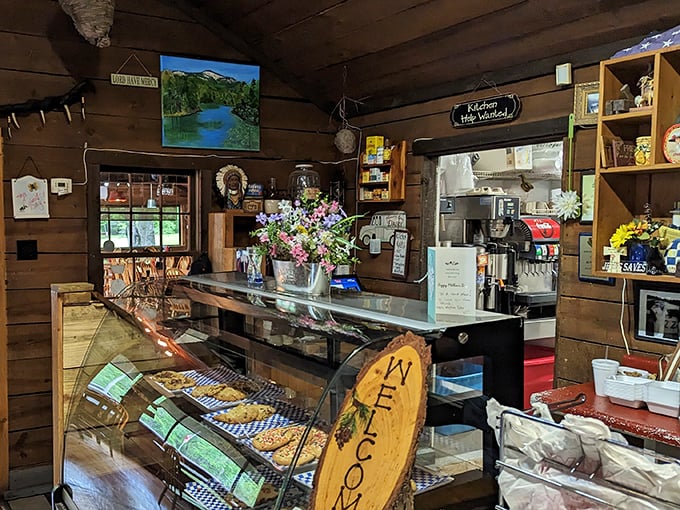 The welcome counter at Aunt Sue's &ndash; where pies go to show off and locals come to debate the merits of cornbread versus biscuits.