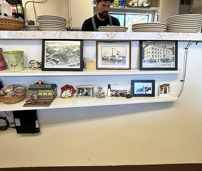 The shelf displays aren't curated for social media&mdash;they're authentic pieces of local history and personality that have earned their place over years.
