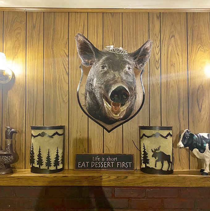 "Life is short, eat dessert first" might be the wisest words ever displayed beneath a mounted boar's head. Florida dining philosophy at its finest.