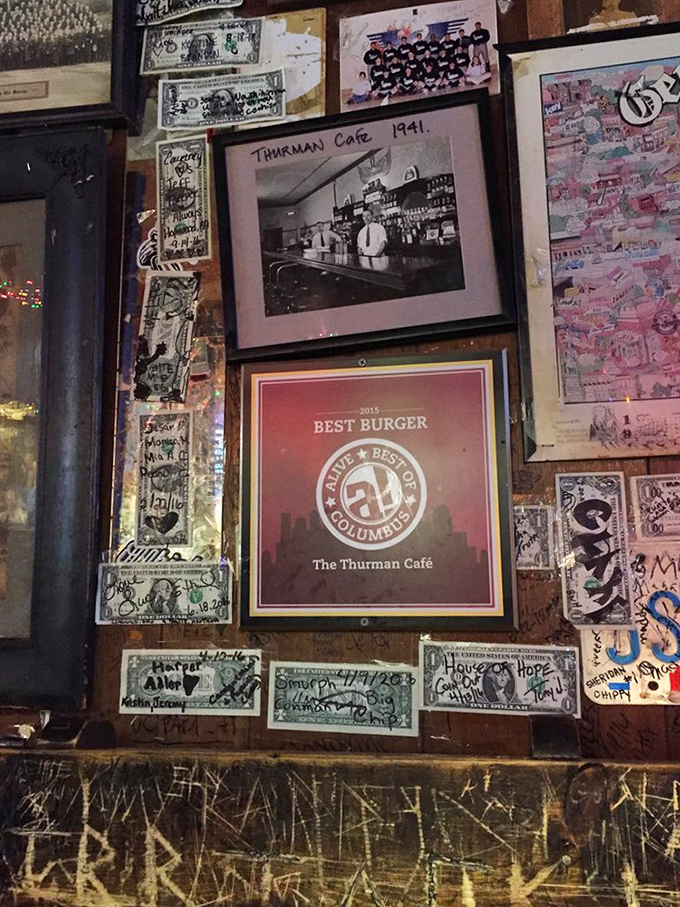 Every dollar bill and award tells a story. The "Best Burger" recognition isn't just wall decoration&mdash;it's a well-earned badge of honor.