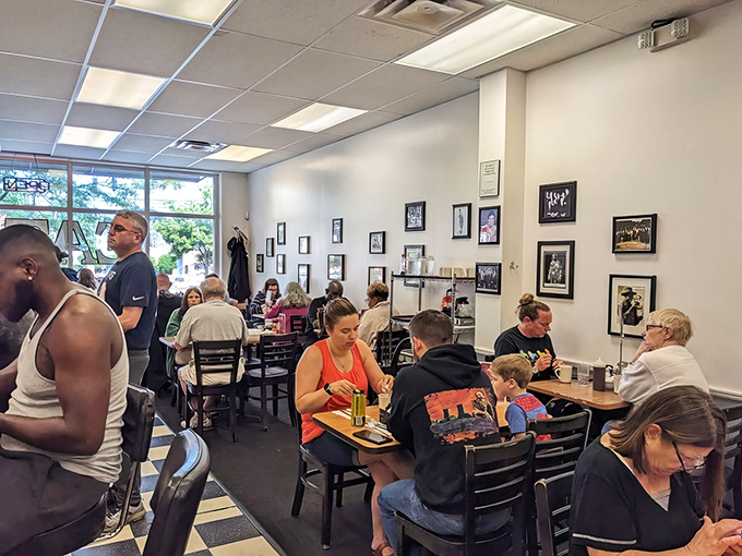 A cross-section of Ohio life gathered around tables, united by the pursuit of exceptional breakfast. Democracy in action, with maple syrup.