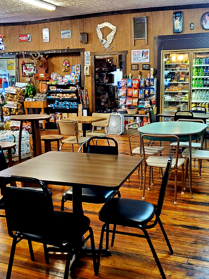 Snacks stacked with purpose&mdash;the bread and butter of any respectable general store. That wall-mounted deer has seen it all.